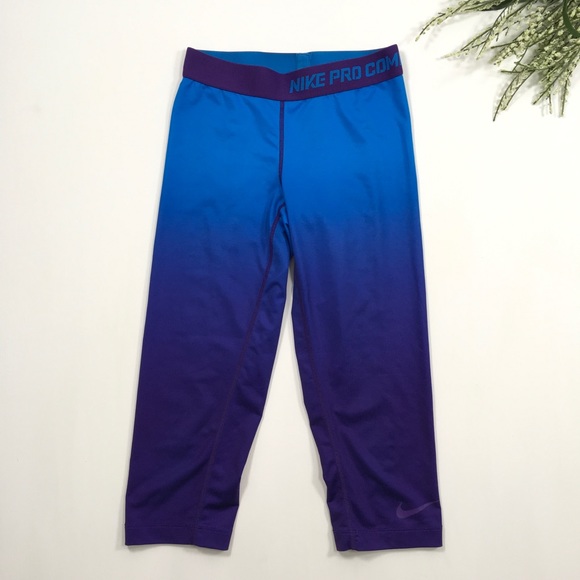 Nike | Pants & Jumpsuits | Nike Pro Combat Blue Purple Drifit Capri ...